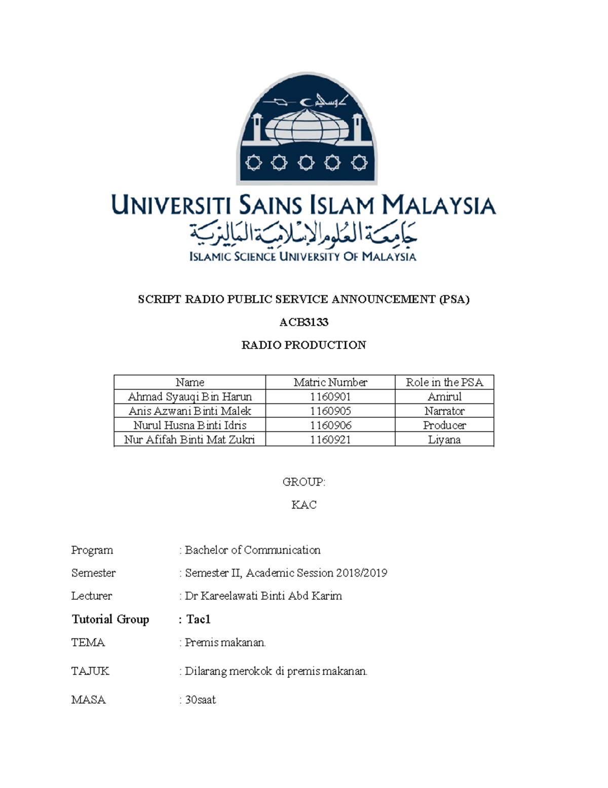 Skrip PSA - Bahan Rujukan - SCRIPT RADIO PUBLIC SERVICE ANNOUNCEMENT ...