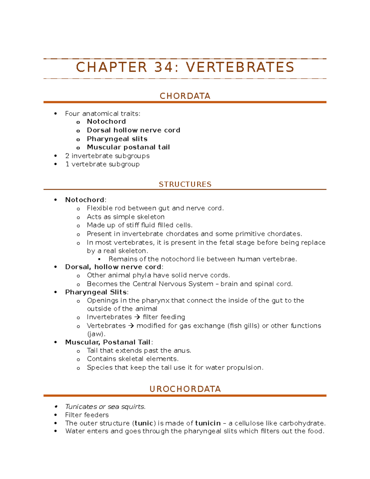 Ch 34 - Vertebrates - Notes from the full online lecture given by Dr ...