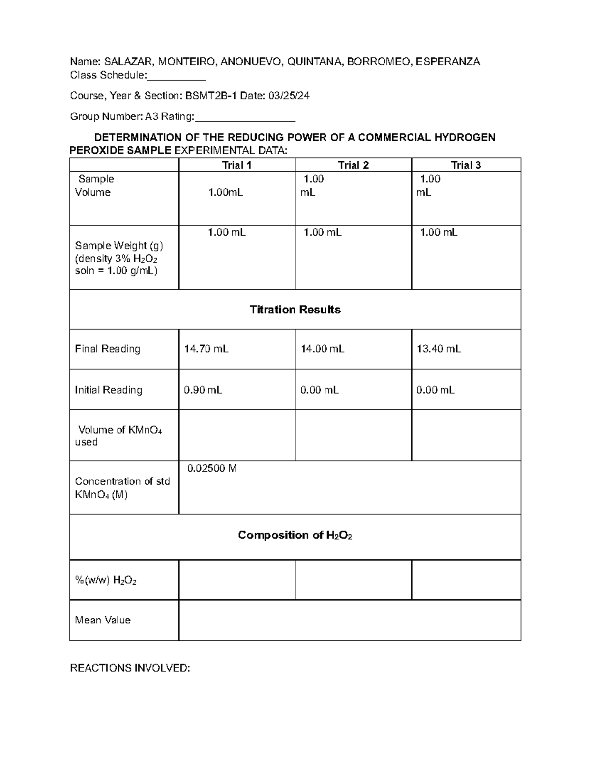 A3 Determination of the reducing power of a commercial hydrogen - Name ...