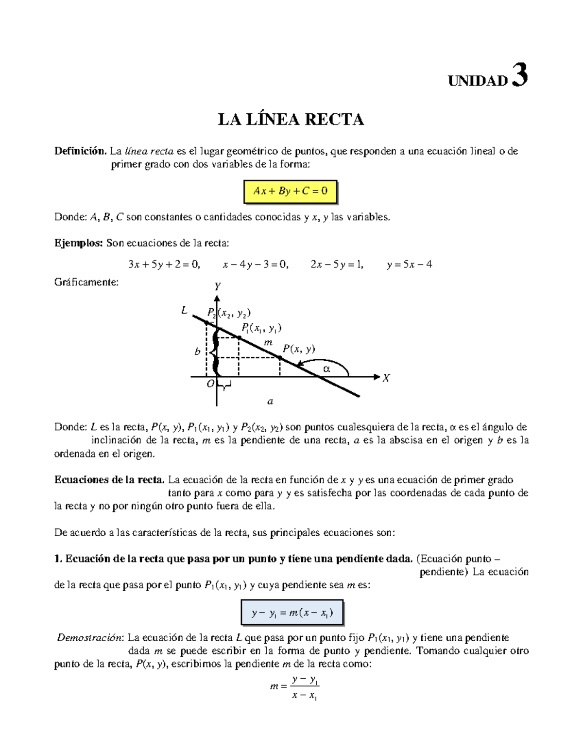 3. LA Línea Recta - UNIDAD 3 LA LÍNEA RECTA Definición. La línea recta ...