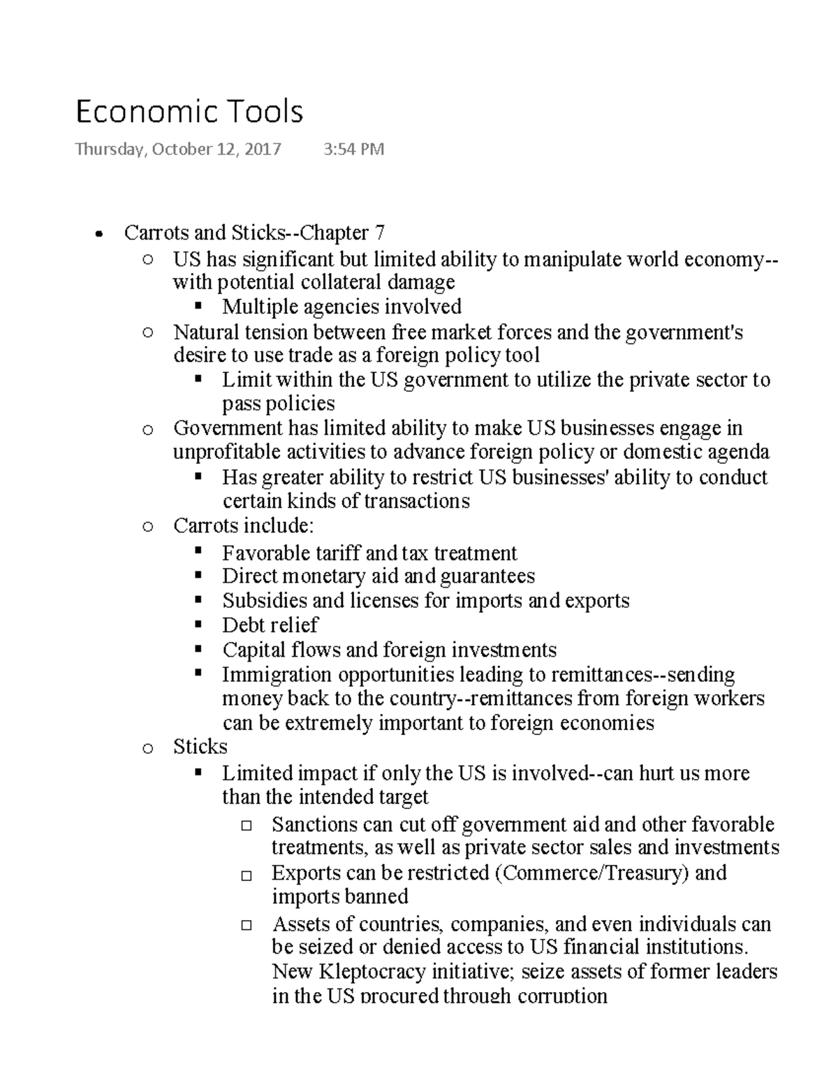 Economic Tools - Lecture notes 5 - Economic Tools Thursday, October 12 ...