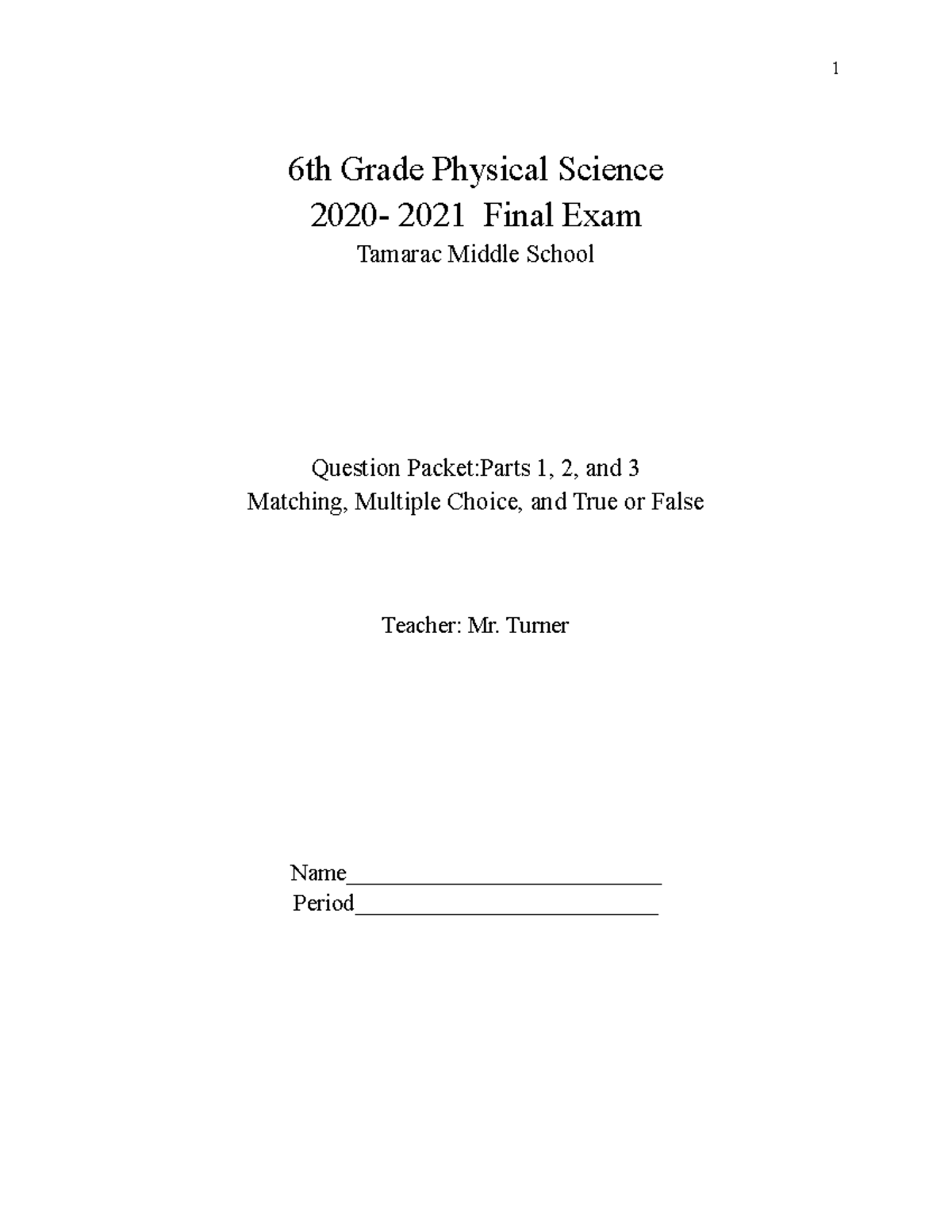 Halley Williams - 2020-2021 Final Exam Question Packet - 6th Grade ...