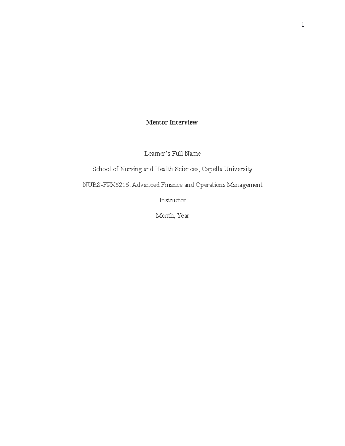 Mentor Interview - Assessment 1 - Mentor Interview Learner’s Full Name ...