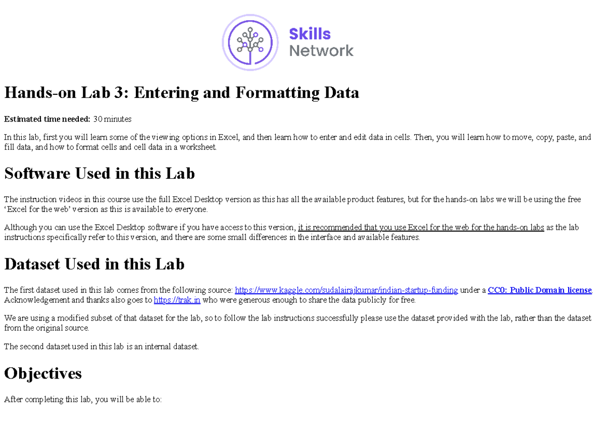 Entering and Formatting Data - Hands-on Lab 3: Entering and Formatting Data Estimated time ...