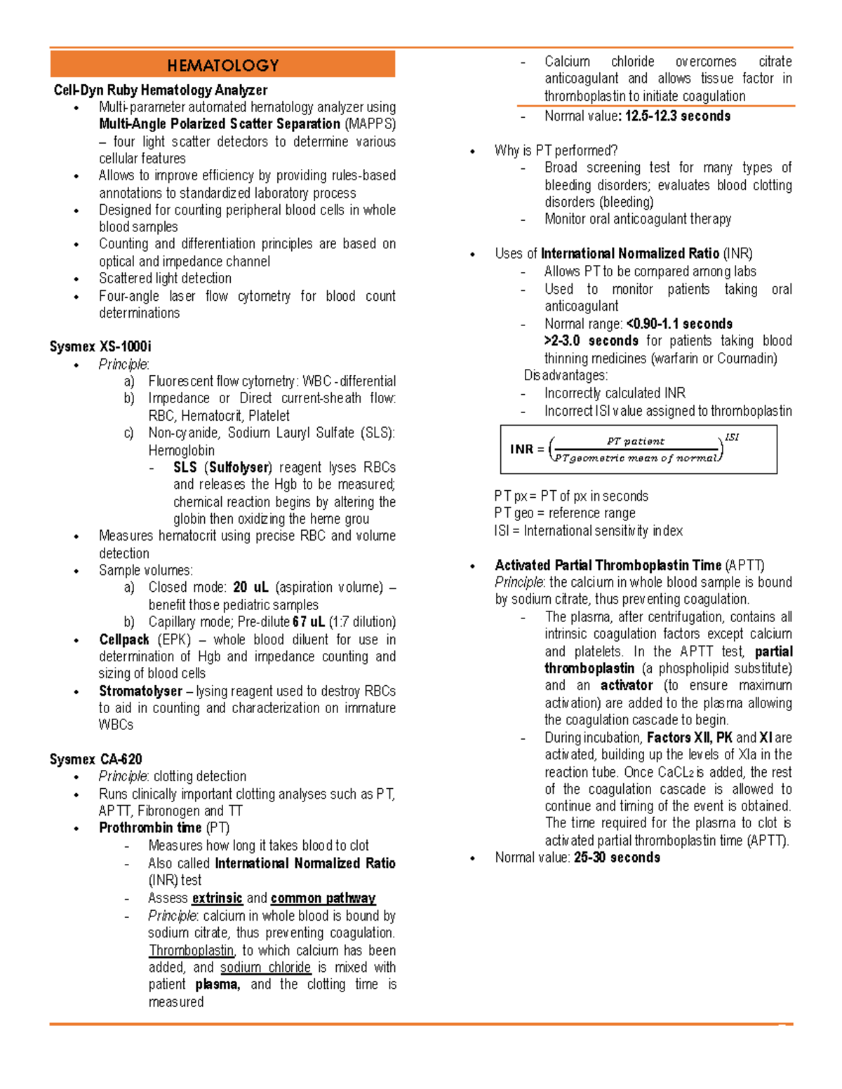 Internship Hema notes - Slymar Carian Cell-Dyn Ruby Hematology Analyzer ...
