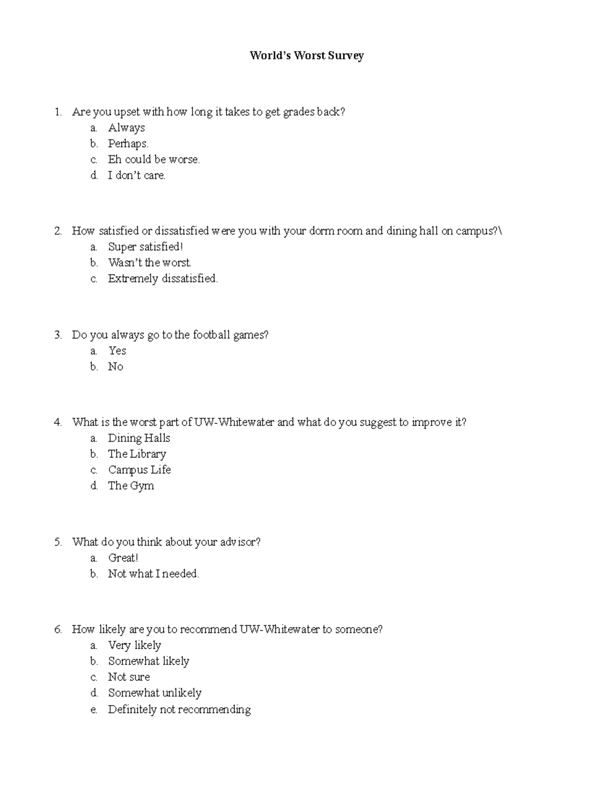 World's Worst Survey Team Activity - World’s Worst Survey Are you upset ...