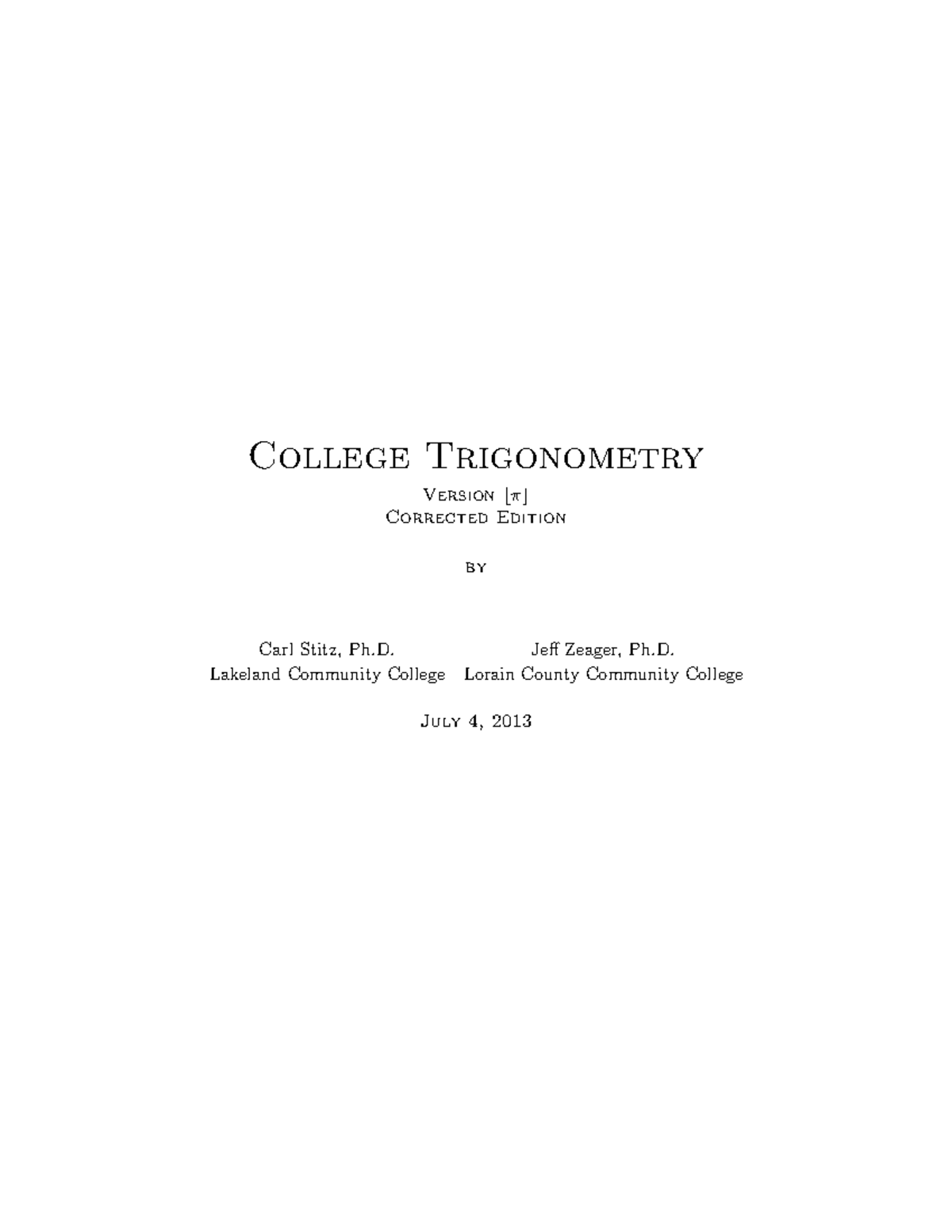 Trignometric - note - College Trigonometry Version ⌊π⌋ Corrected ...