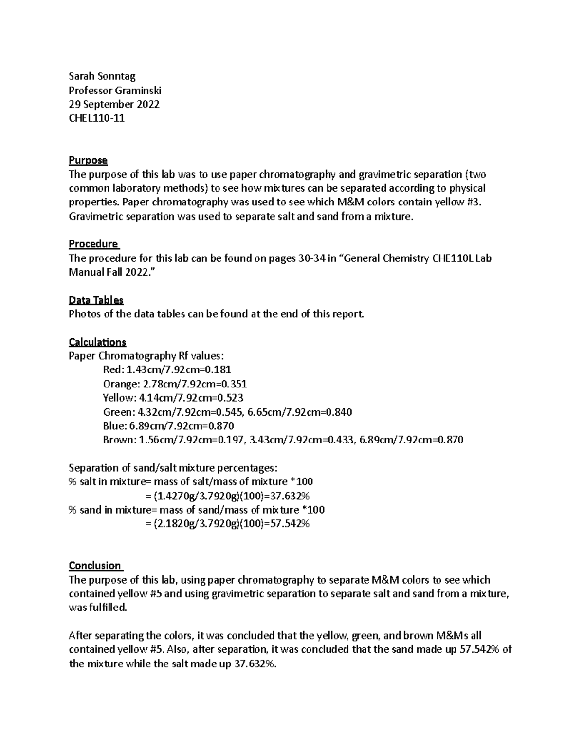 Chem Lab 2 - This was the second lab report for the semester. - Sarah ...