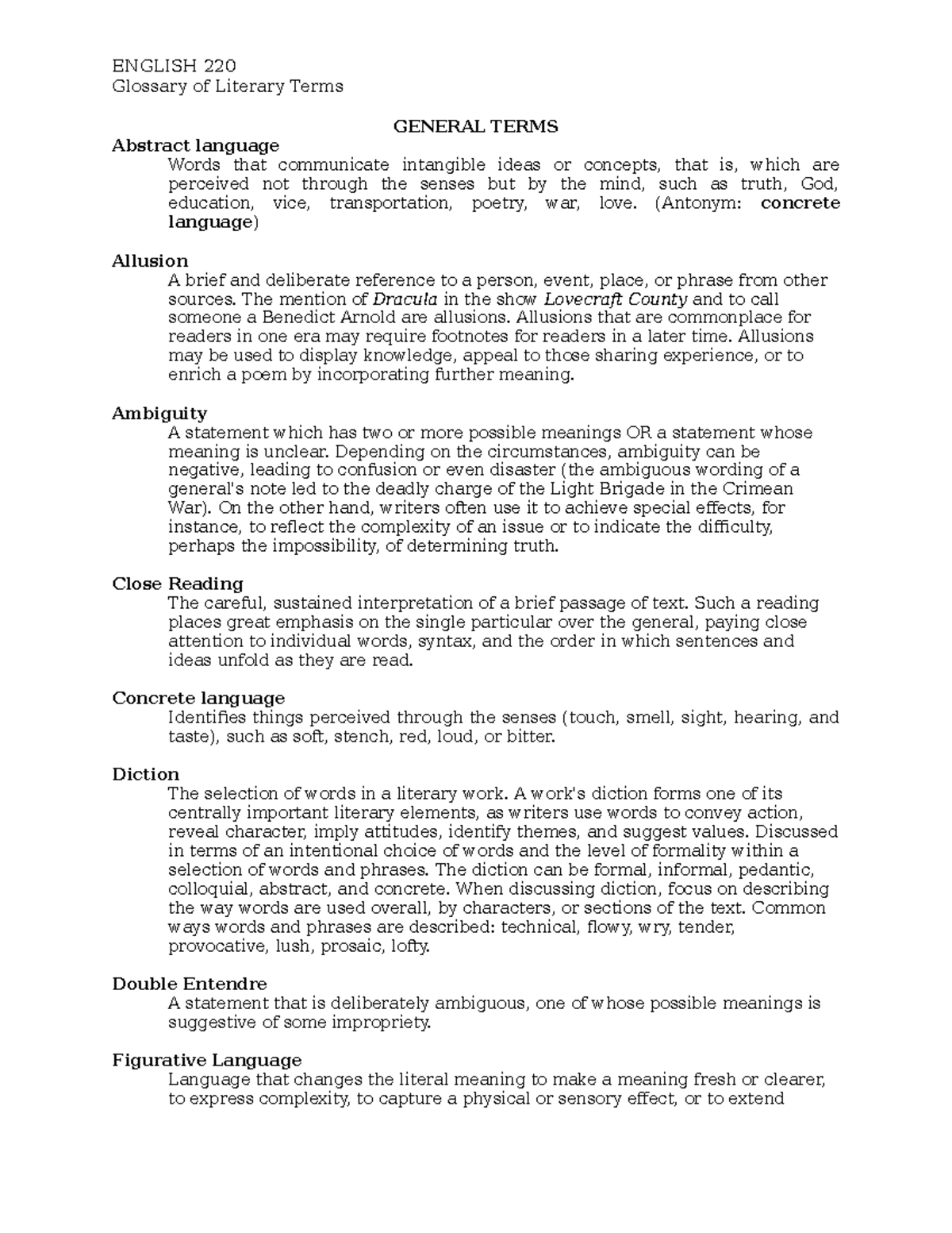 Lit Terms 23 - VOCAB - Glossary of Literary Terms GENERAL TERMS ...