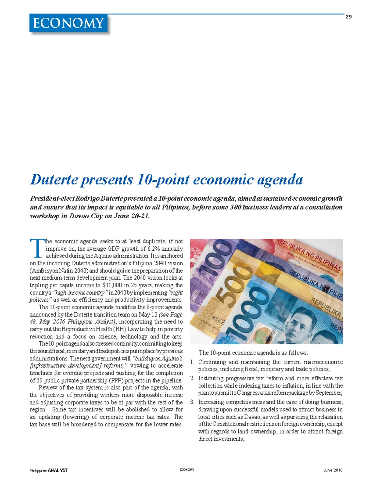 Duterte 10-point Agenda - 29 ECONOMY Duterte presents 10-point economic ...