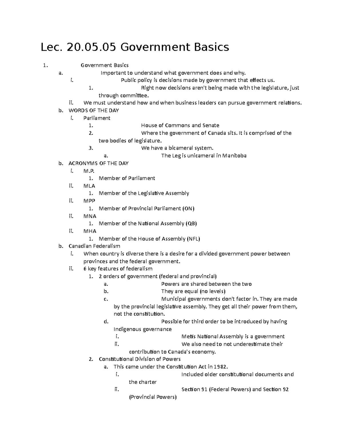 Lec. 20.05.05 Government Basics - Lec. 20.05 Government Basics ...