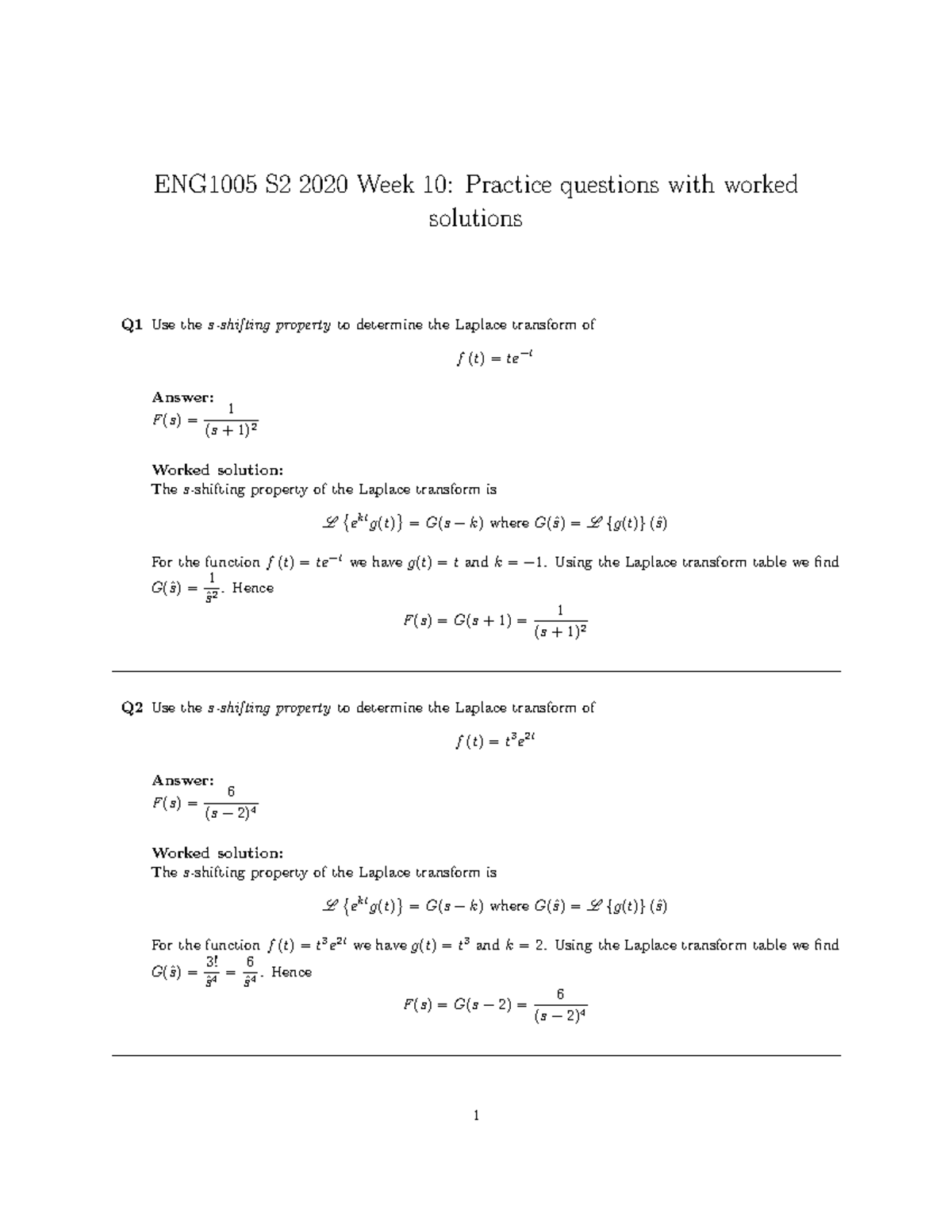 Week10 solns - Weekly content Practice Materials for ENG1005 and the ...