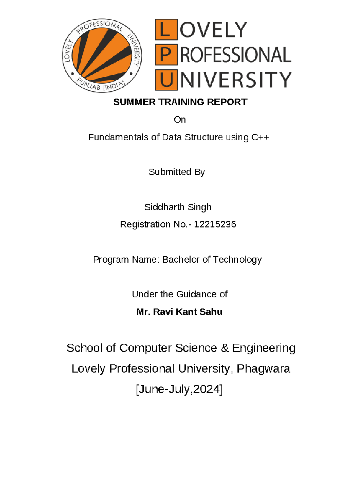 Summer Training Report - SUMMER TRAINING REPORT On Fundamentals of Data ...