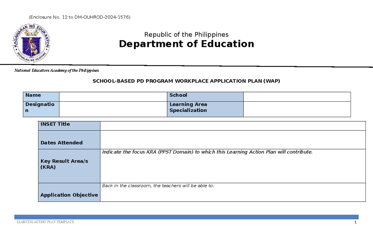 Enclosure No. 12 PD Program Workplace Application Plan Template 2 ...