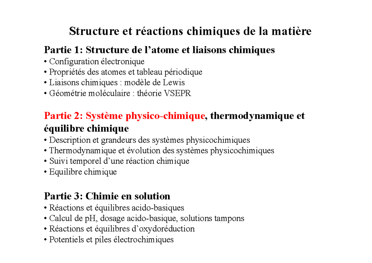Partie 2 a - cours chimie - Structure et réactions chimiques de la ...