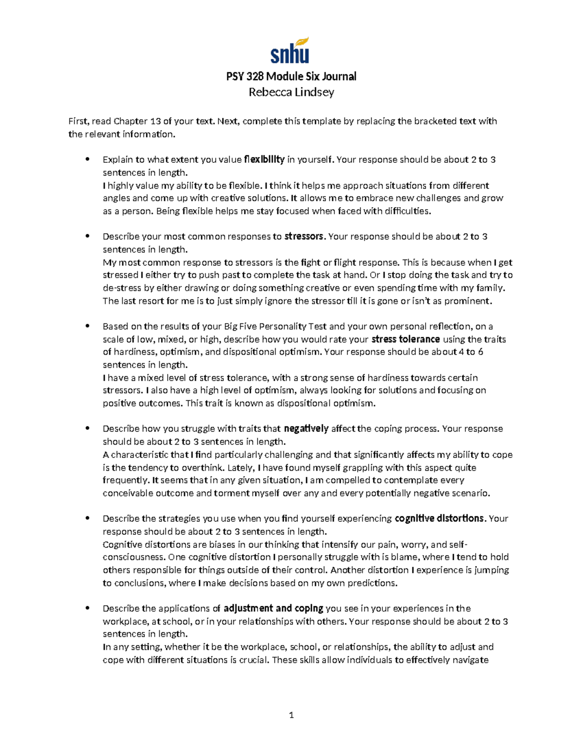 PSY 328 Module Six Journal - PSY 328 Module Six Journal Rebecca Lindsey ...
