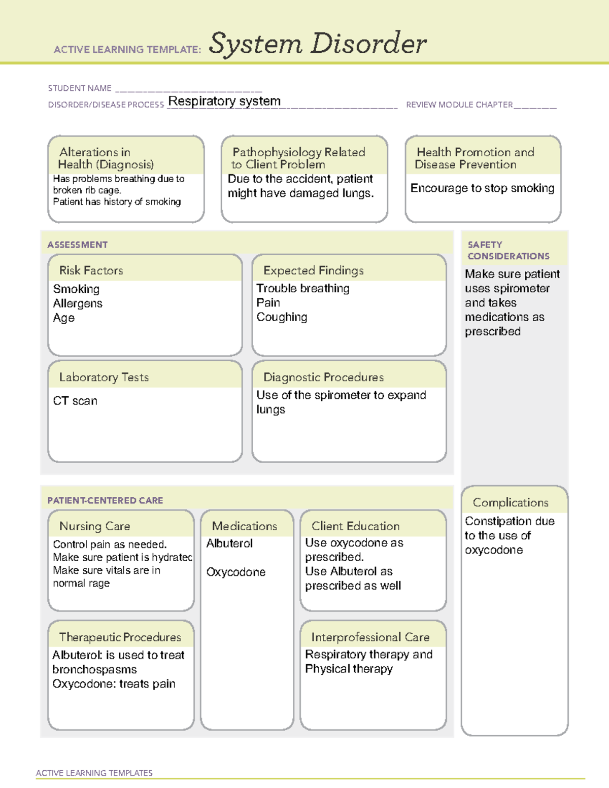Respiratory System System Disorder - ACTIVE LEARNING TEMPLATES System ...