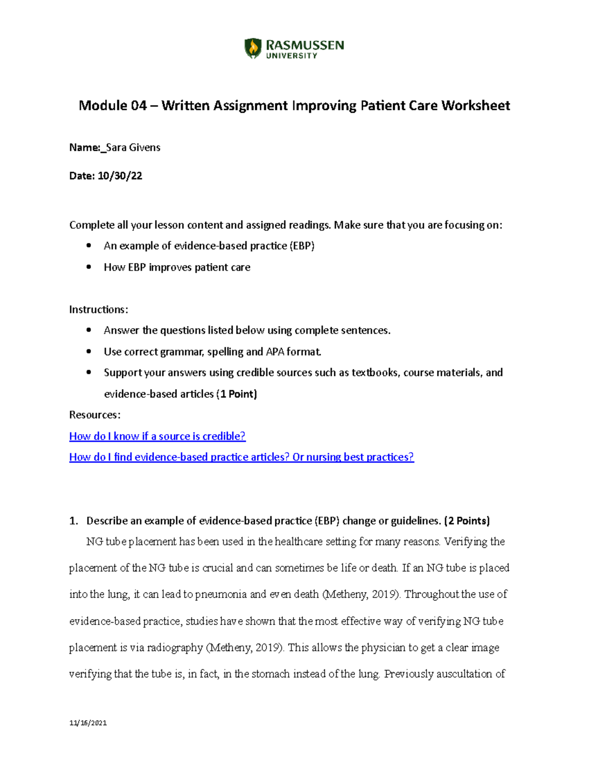 Sgivens NUR2349 Module 04 Improving Patient Care Worksheet v2 103022 ...