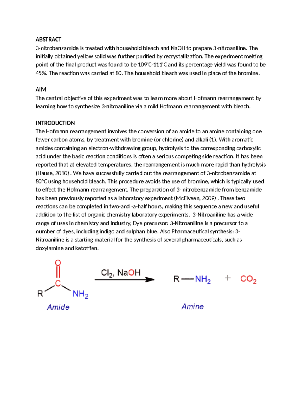Lab 7 final - lab 1 - ABSTRACT 3-nitrobenzamide is treated with ...