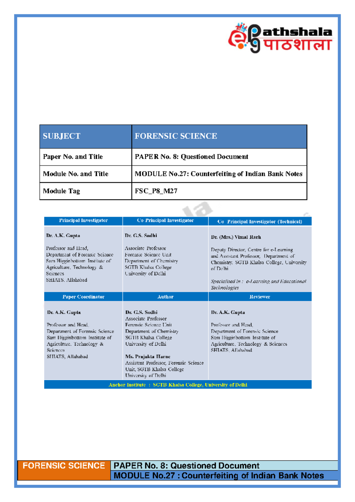 Counterfiet bank notes - FORENSIC SCIENCE PAPER No. 8 : Questioned ...