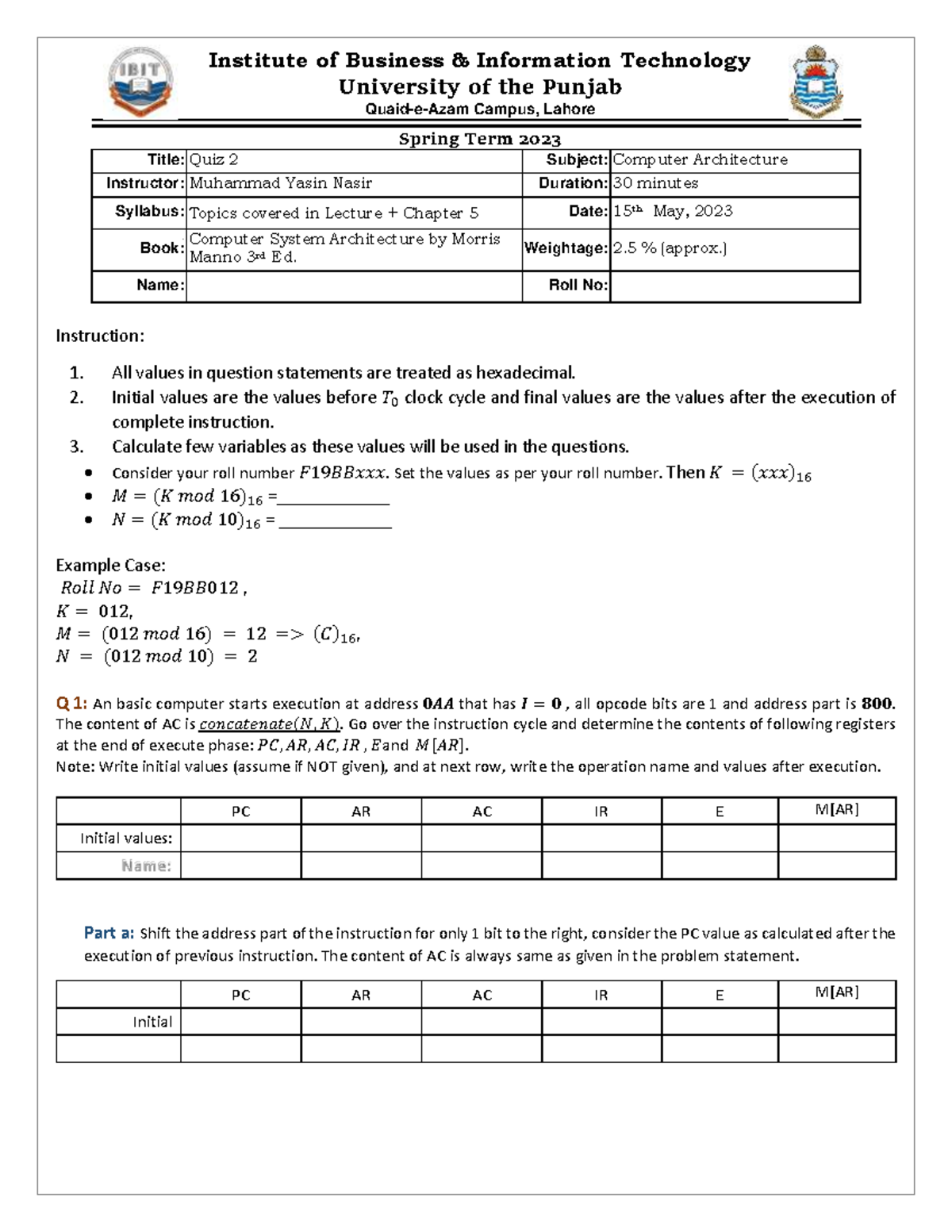 Quiz 2 - Institute of Business & Information Technology University of ...