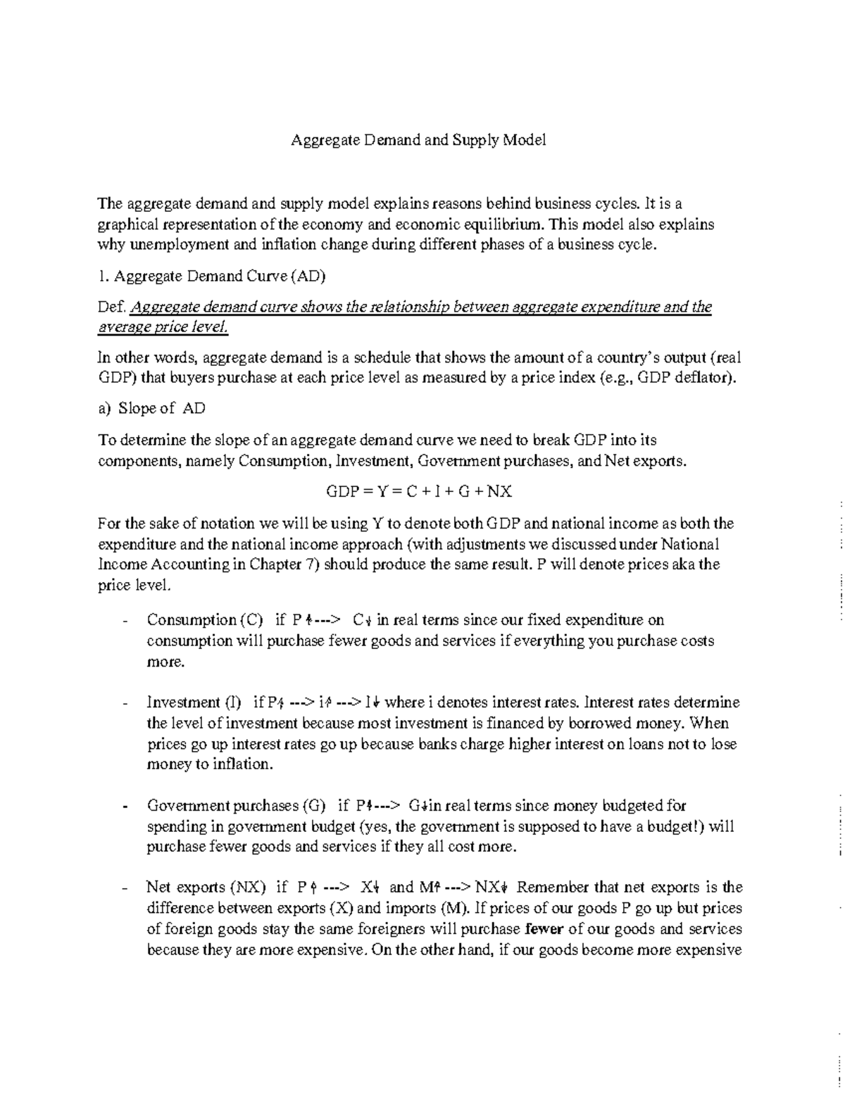 Notes on Aggregate Demand and Supply - Aggregate Demand and Supply ...