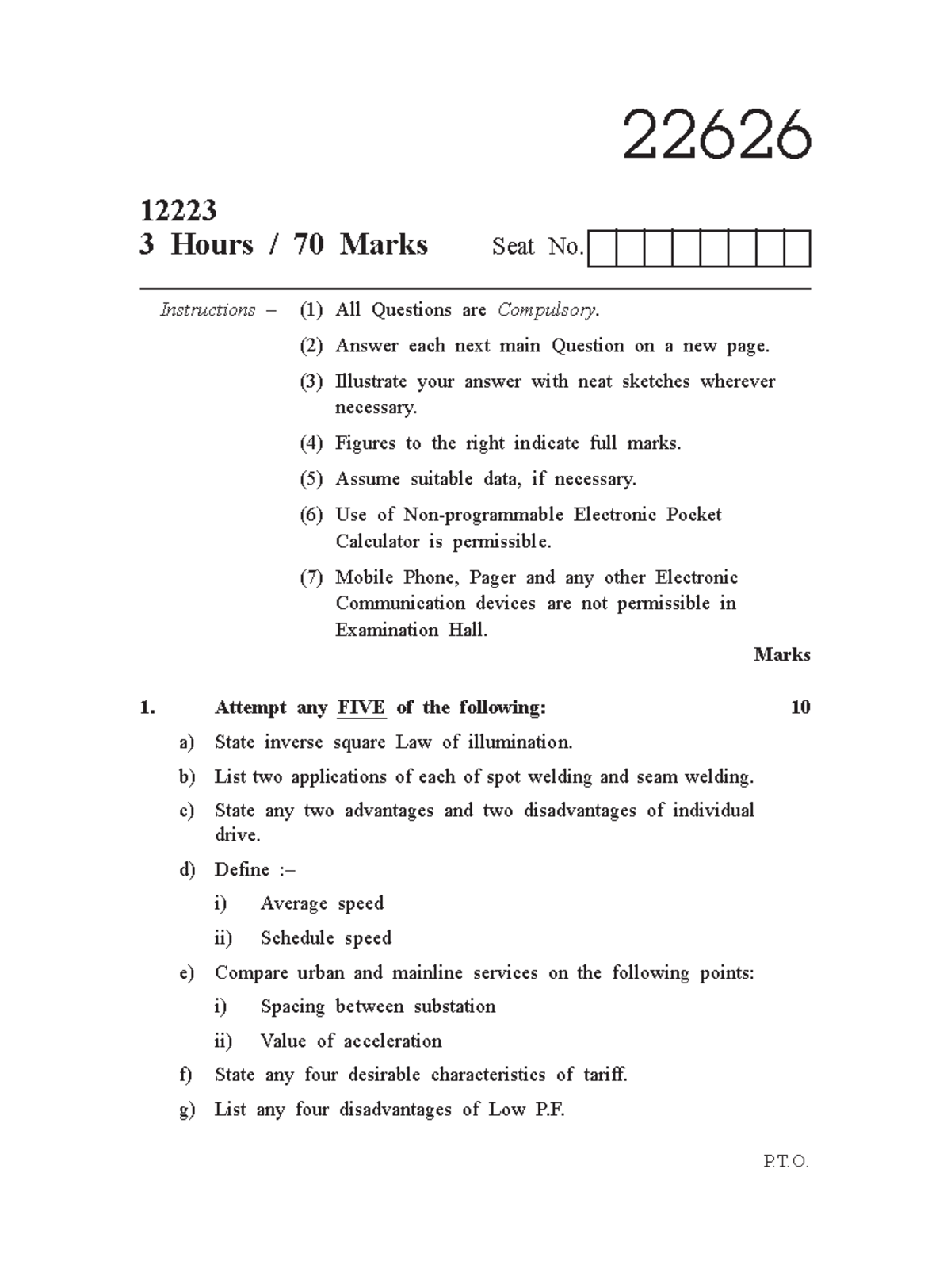 22626 - Uee notes - P.T. Instructions – (1) All Questions are ...