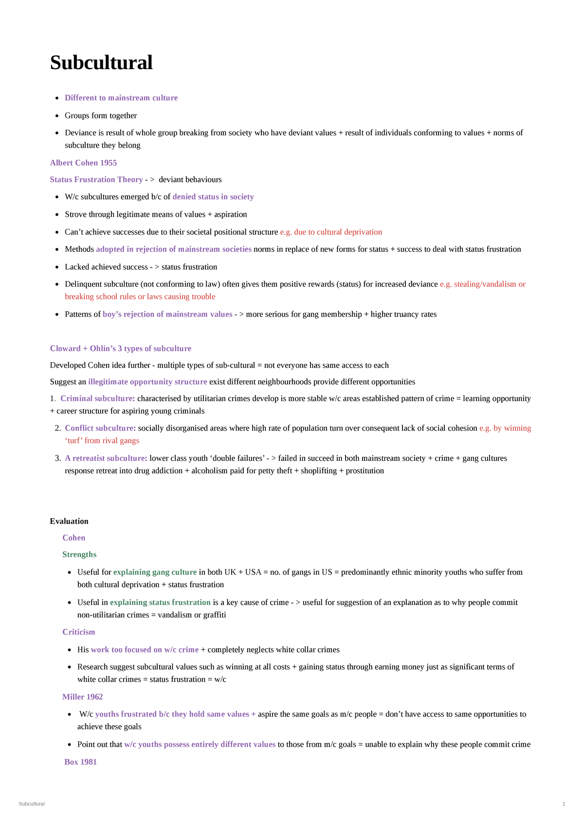 Subcultural theory - Subcultural 1 Subcultural Different to mainstream ...