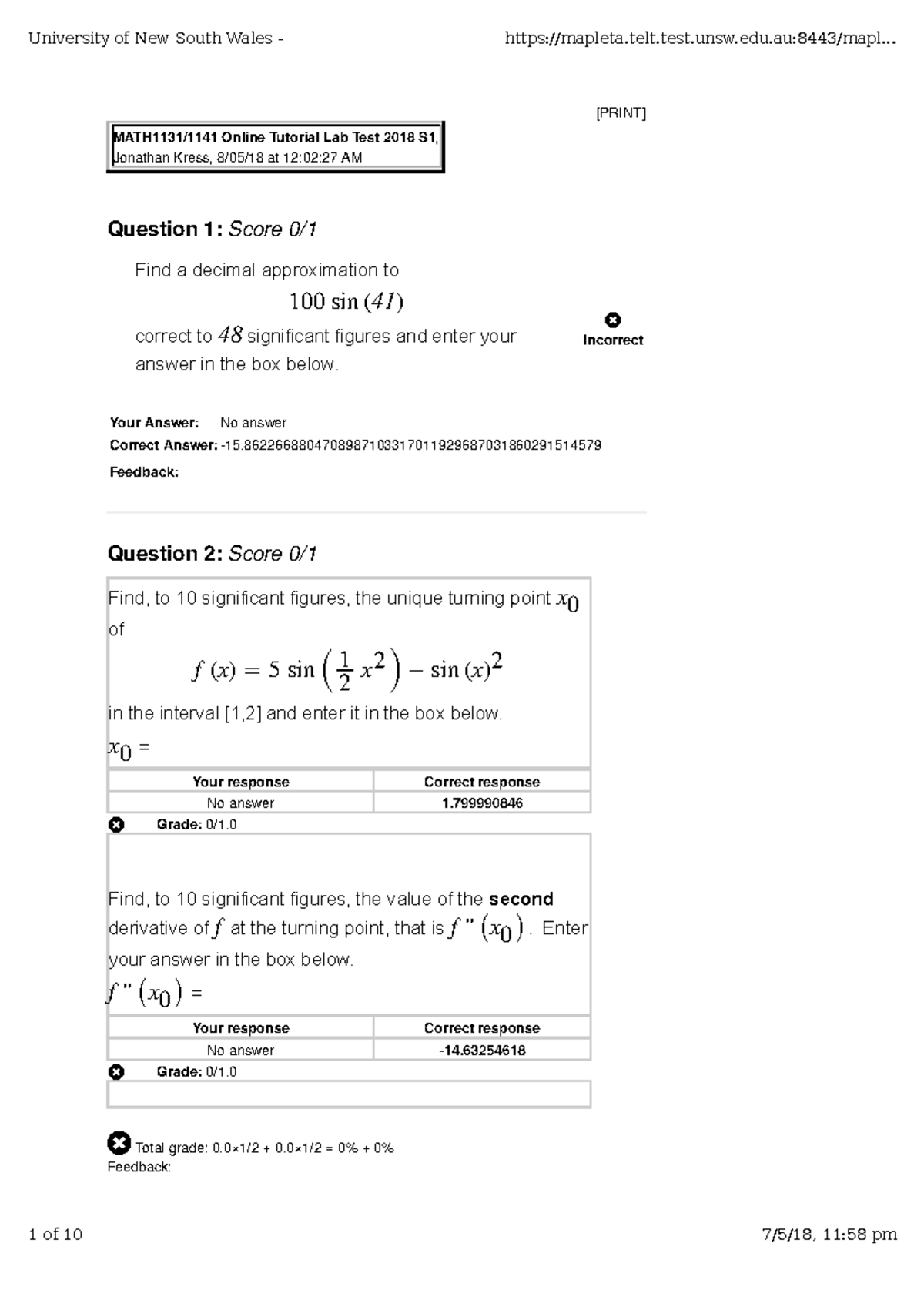 Maple Online Tutorial Test practice version v2 - [PRINT] MATH1131/1141 ...