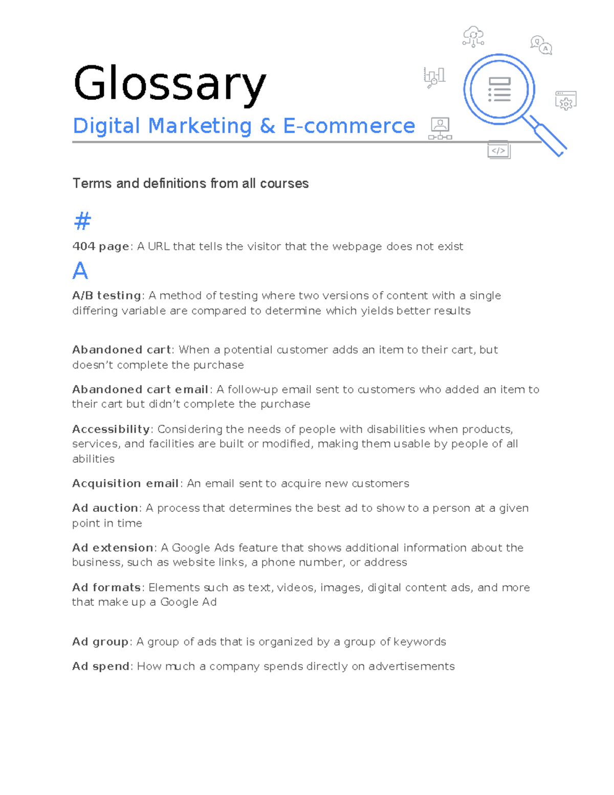 Digital Marketing Glossary - Glossary Digital Marketing & E-commerce ...