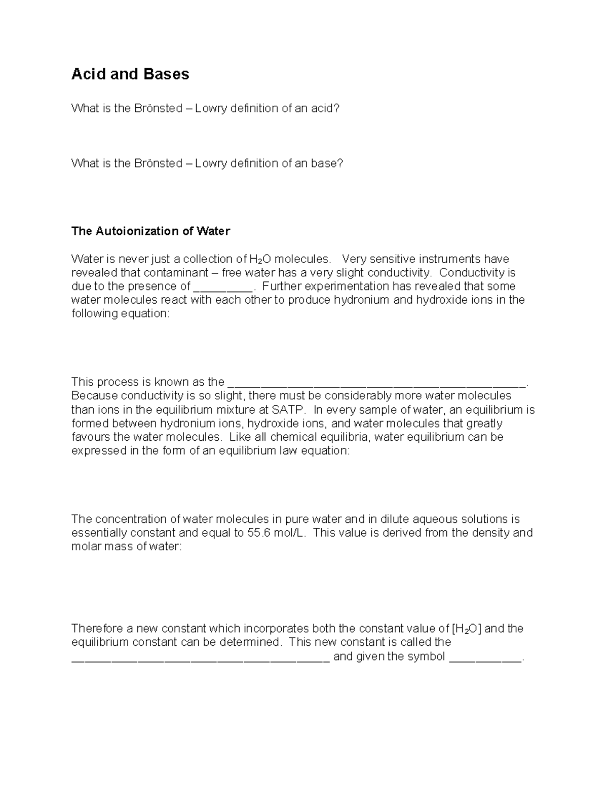 1. Acid - Base Intro - Acid and Bases What is the Brönsted – Lowry ...