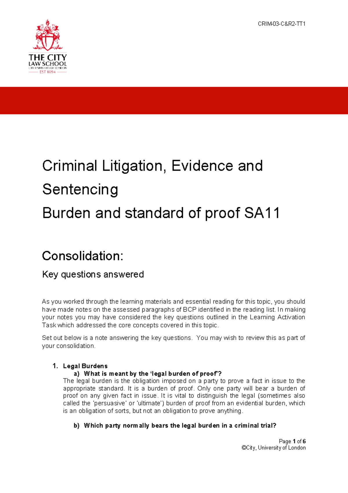 Burden of Standard of Proof - Criminal Litigation, Evidence and ...