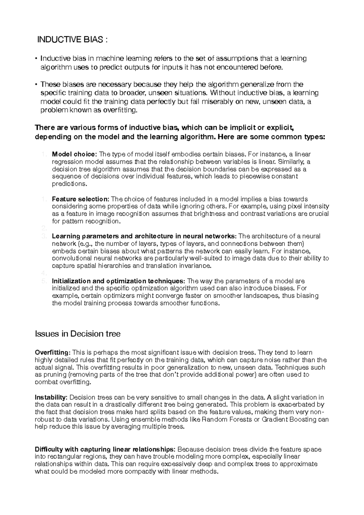 Part - INDUCTIVE BIAS : Inductive bias in machine learning refers to ...