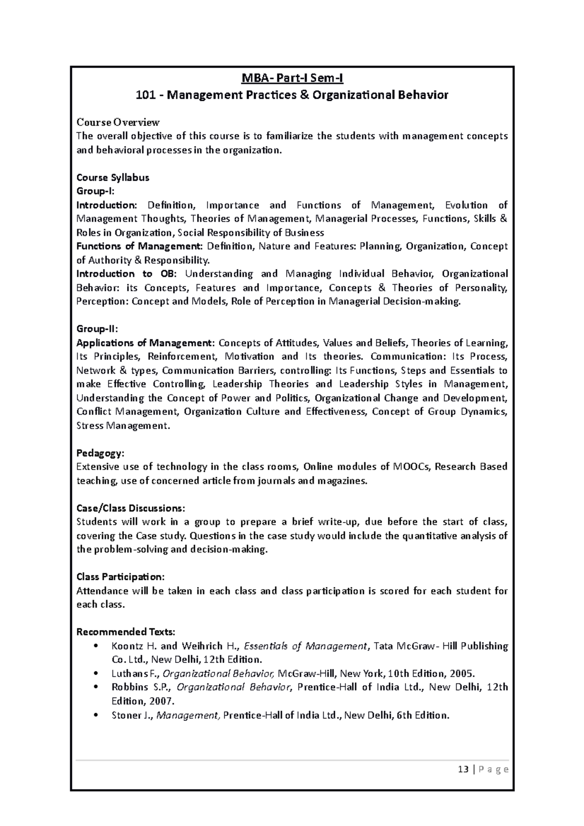 28112019 04922 MBA Reg Sem 1st syllabus - MBA- Part-I Sem-I 101 - Management Practices & - Studocu