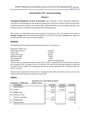 [Solved] B Prepare a Statement of Cost Sheet from the - Cost Accounting ...