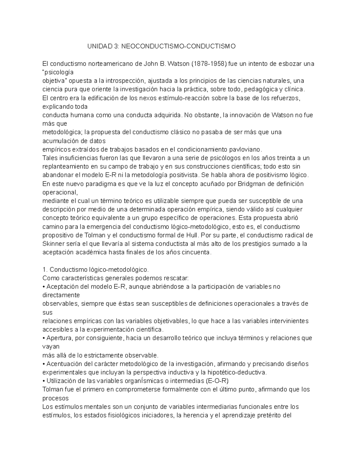 Unidad 3- Neoconductismo- Conductismo - UNIDAD 3: NEOCONDUCTISMO ...