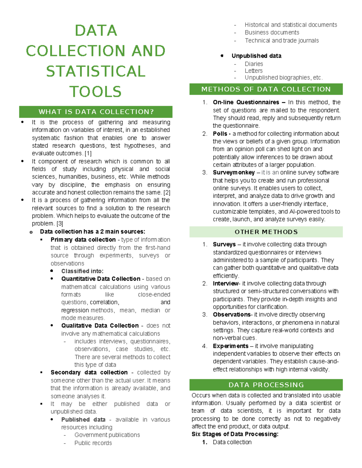 Data Collection and Statistical Tools Written Report - DATA COLLECTION ...