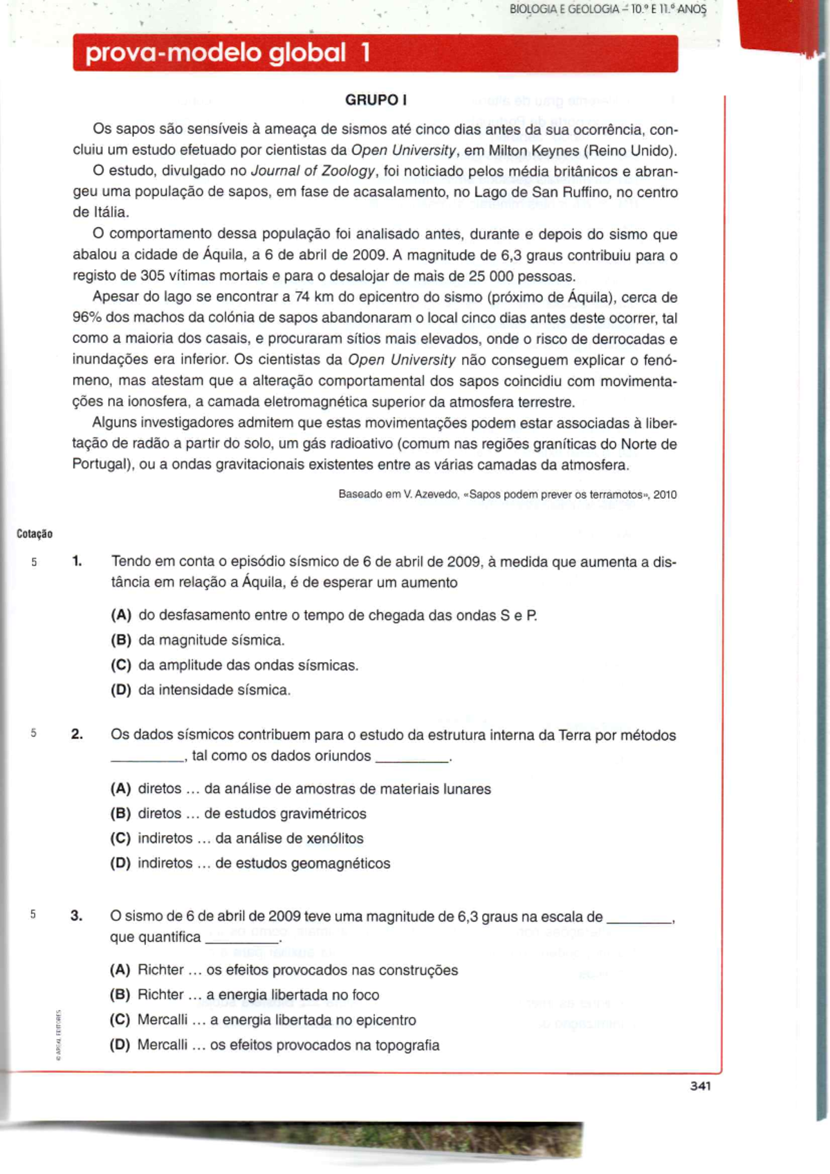 BG Prova modelo global 1 - Biologia e Geologia - Studocu