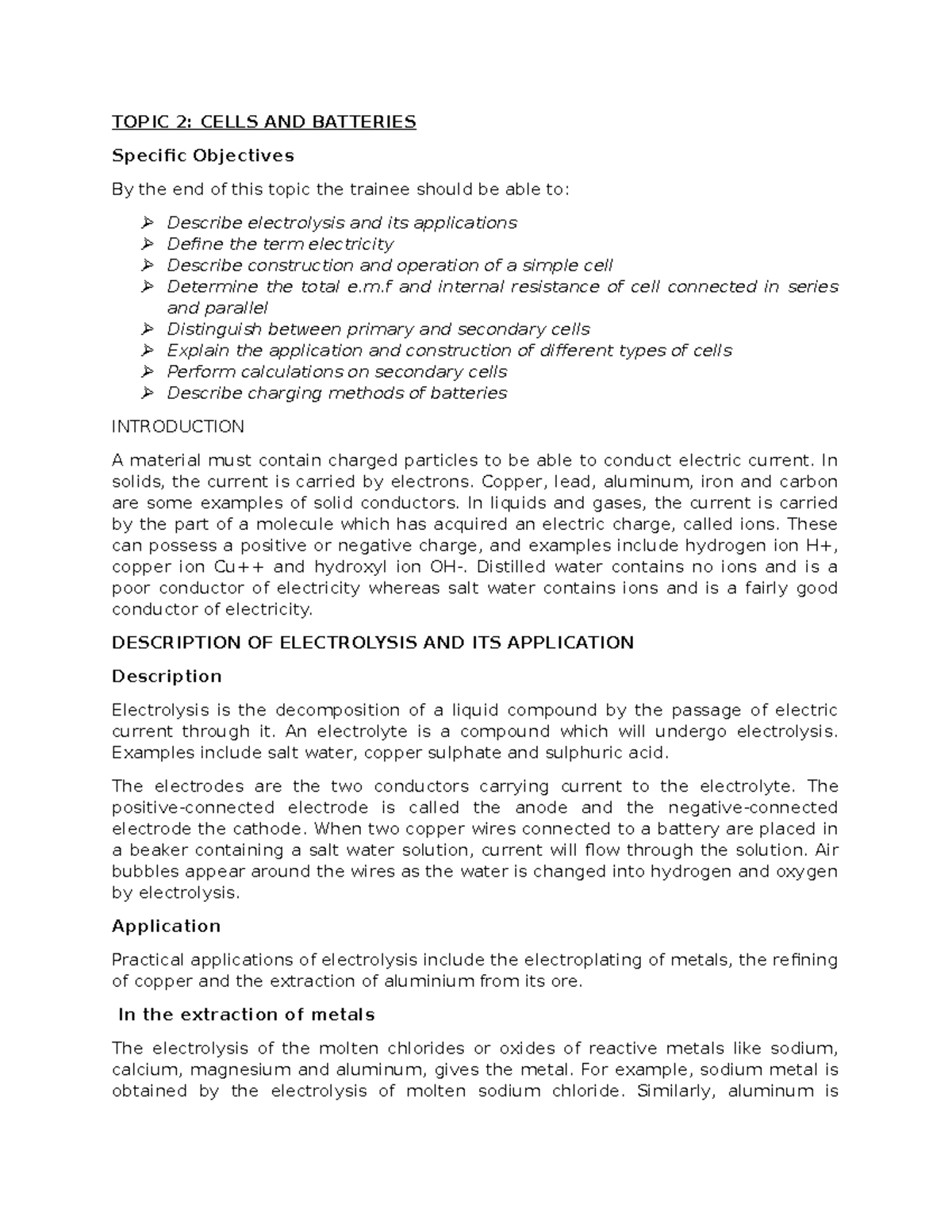 Chemical cells - brief notes for craft and diploma - TOPIC 2: CELLS AND ...