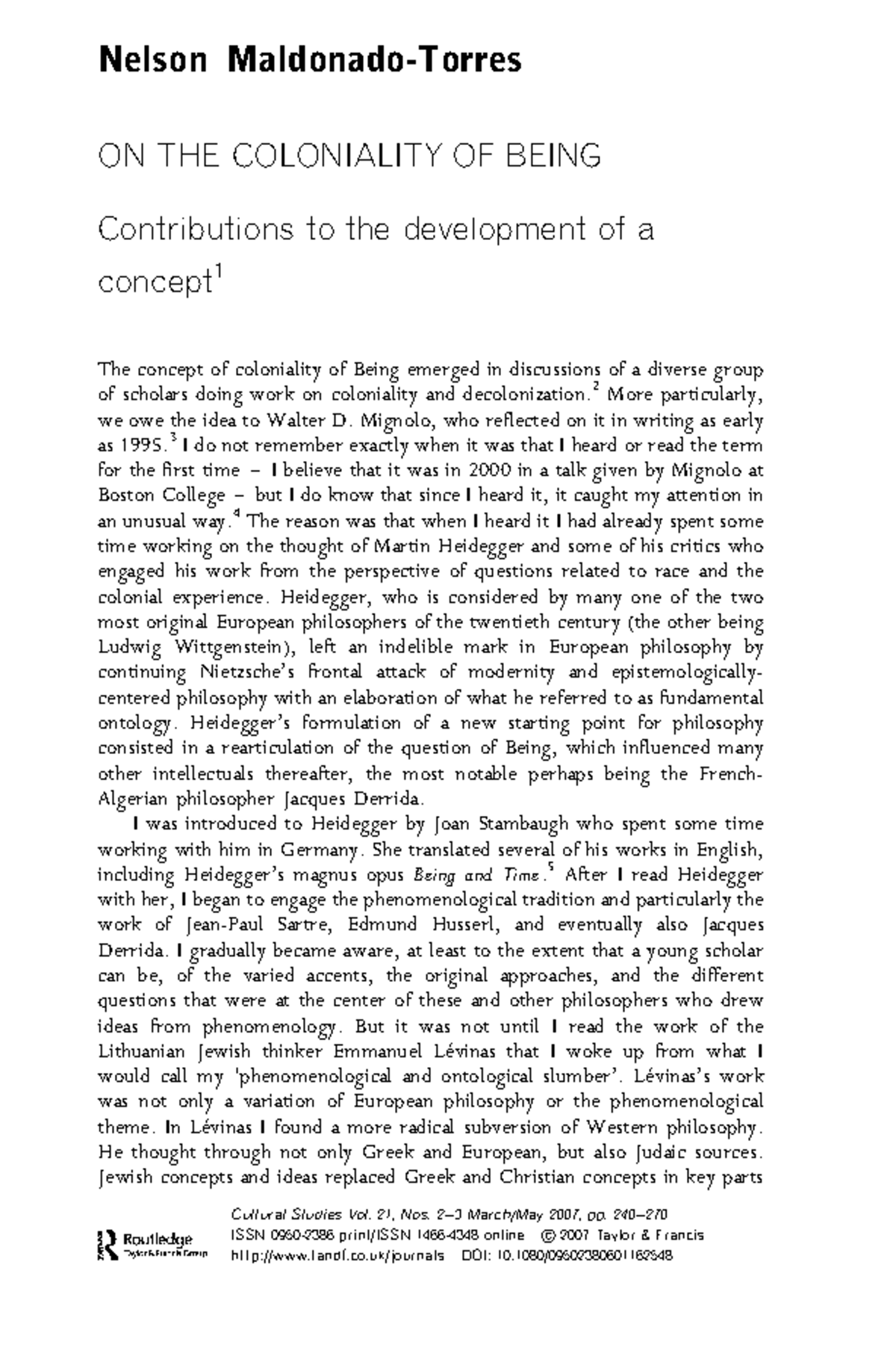 Maldonado Torres ON THE Coloniality OF Being 1550515847301 5800 ...