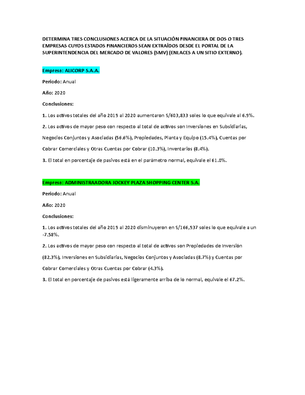 S14. Concluciones de 2 empresas - DETERMINA TRES CONCLUSIONES ACERCA DE ...