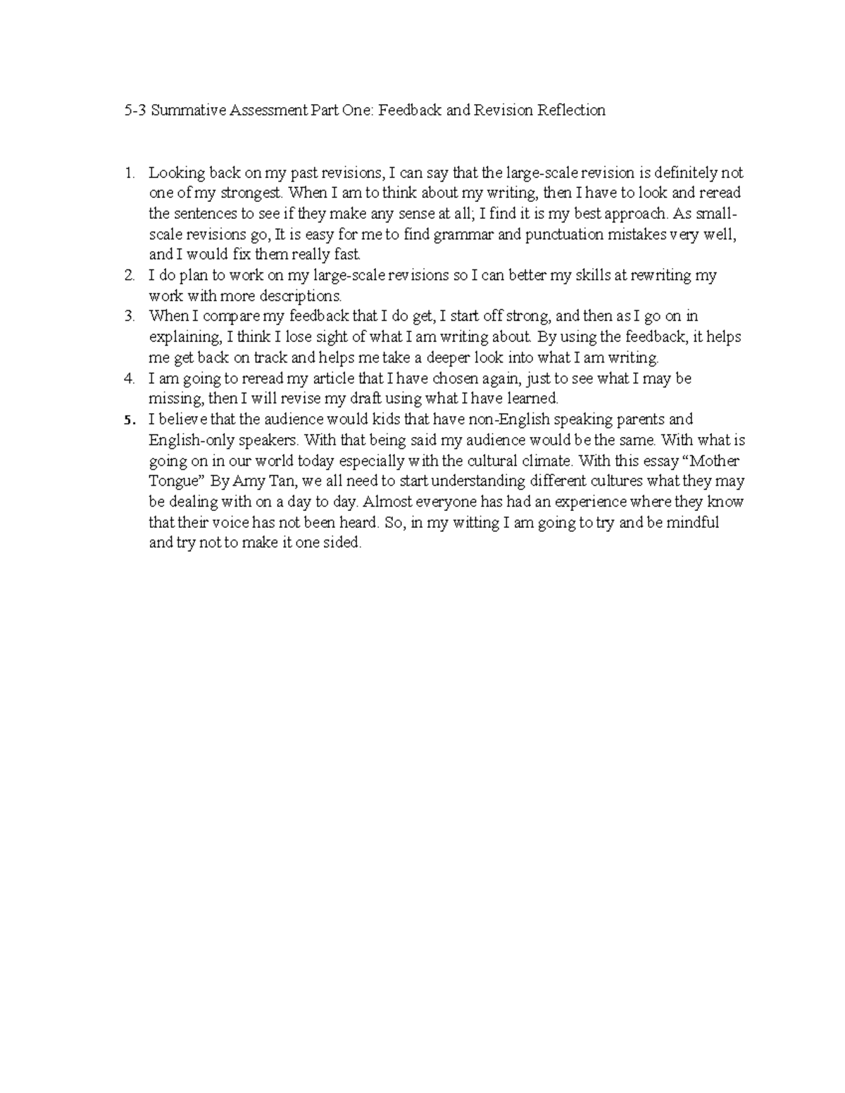 5 3 Summatie Assessment Part One Feedback and Revision Reflection - 5-3 ...