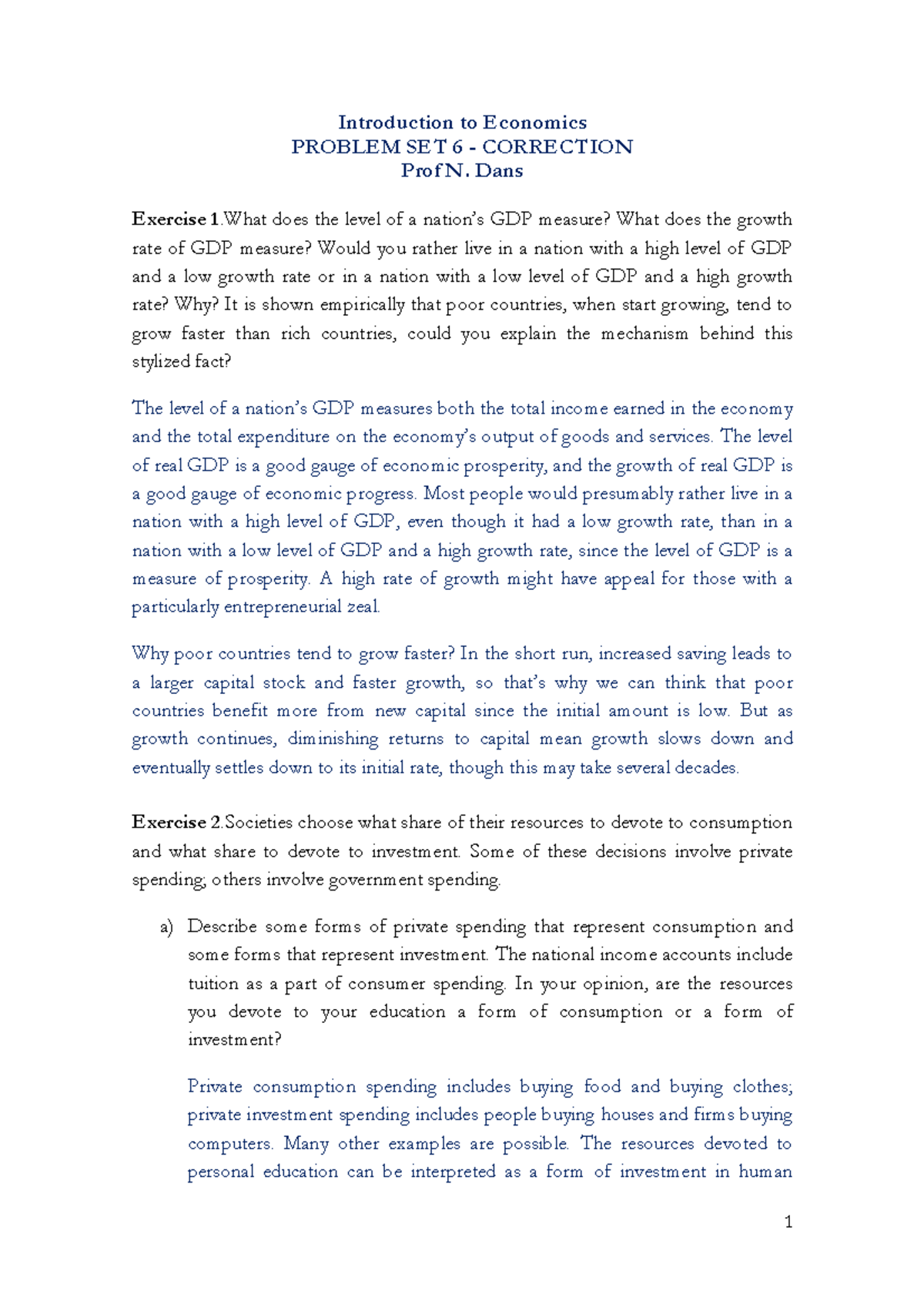 Problem Set 6 Correction - Introduction to Economics PROBLEM SET 6 ...