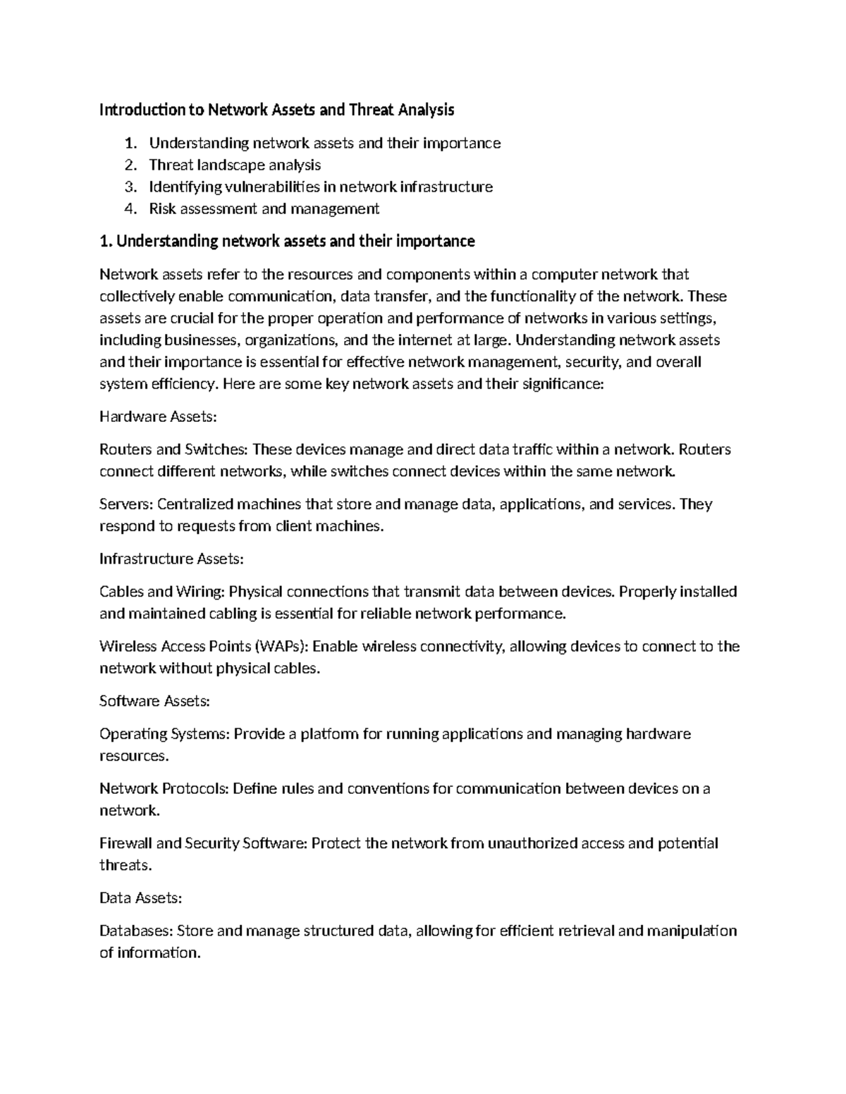 1. Introduction to Network Assets and Threat Analysis - Understanding ...