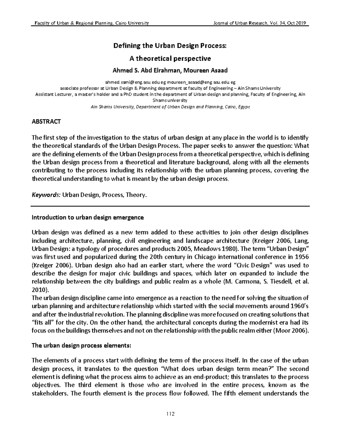 Defining the Urban Design Process - A Theoretical Perspective - Faculty ...