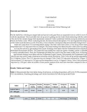 EVR 1001 Lab 1 - First lab of EVR. Ice core lab. - EVR 1001 Lab 1Derek ...