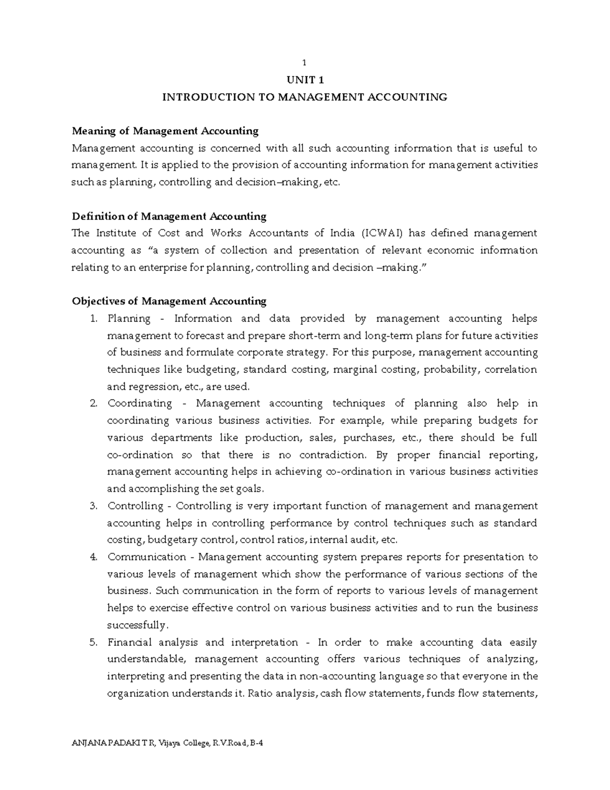 Unit 1 - Introduction to MA - UNIT 1 INTRODUCTION TO MANAGEMENT ...