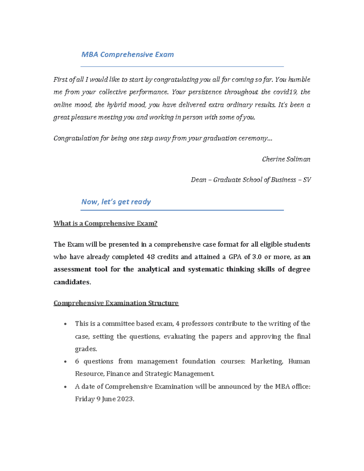 MBA Comprehensive Exam Orientation (Material) - June 2023 - MBA ...