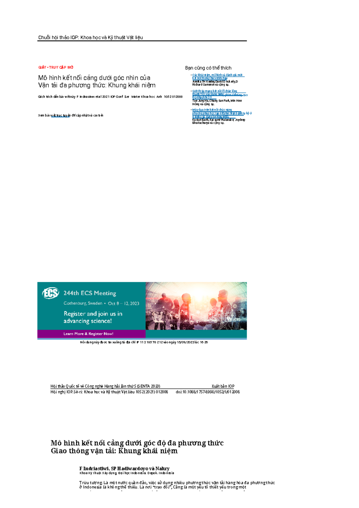 Port connectivity (trans) - Chuỗi hội thảo IOP: Khoa học và Kỹ thuật ...