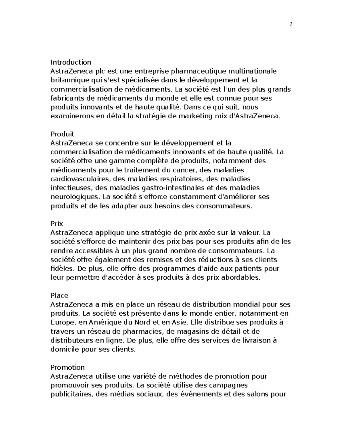 Astra Zeneca plc marketing mix - Introduction AstraZeneca plc est une ...